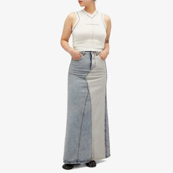 Maison Margiela Patchwork Denim Maxi Skirt In Light Blue